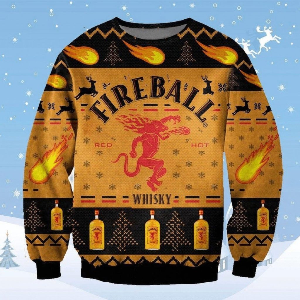 Fireball Whiskey Ugly 3D Christmas Sweater - Banantees