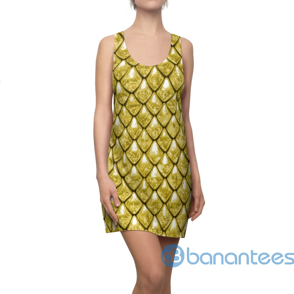 Gold Dragon Scales All Over Printed Racerback Dress For Women - Banantees