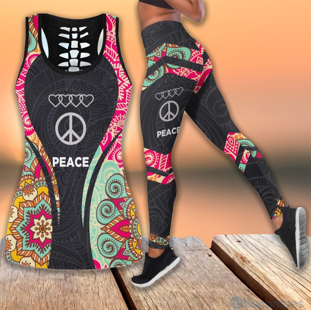 Hippie Love Peace Mandala Hollow Tank And Legging Outfit - Banantees