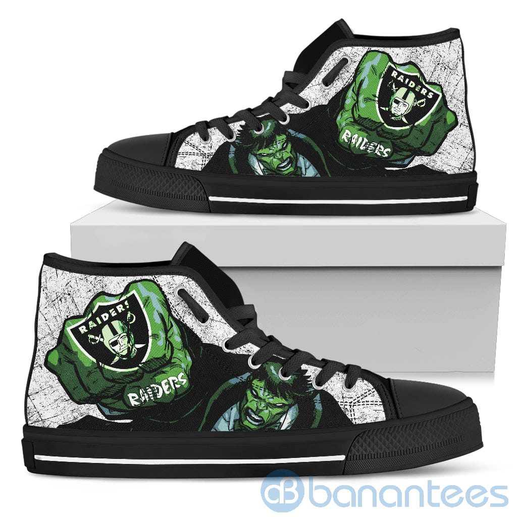 3D Hulk Punch Oakland Raiders High Top Shoes - Banantees