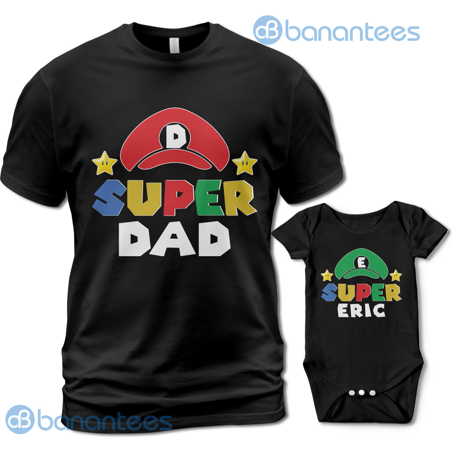 Super Mario Custom Name Dad And Baby Matching Shirt - Banantees