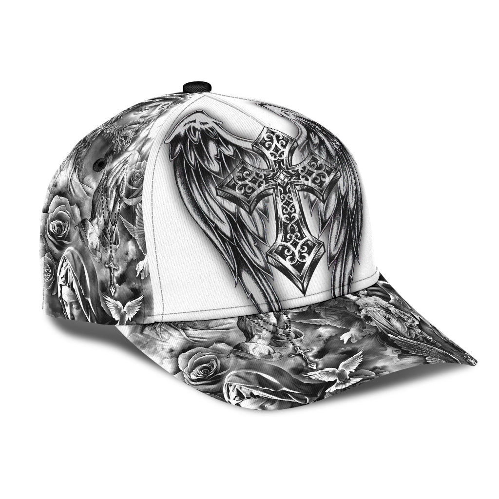 Jesus Christ Cross And Wings Printed Cap For Men And Women - Banantees