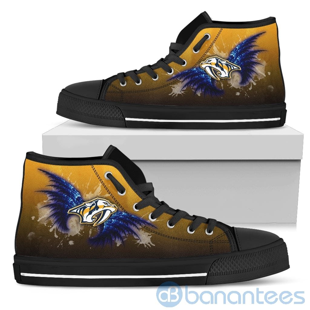 Wings Pattern And Logo Of Nashville Predators High Top Shoes - Banantees