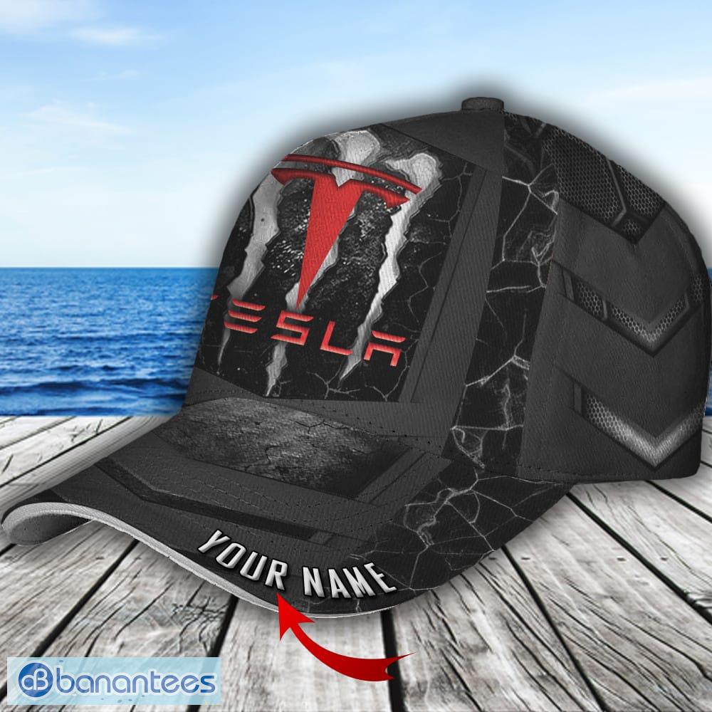 Tesla Logo White Monster Car Hat Cap Custom Name - Banantees