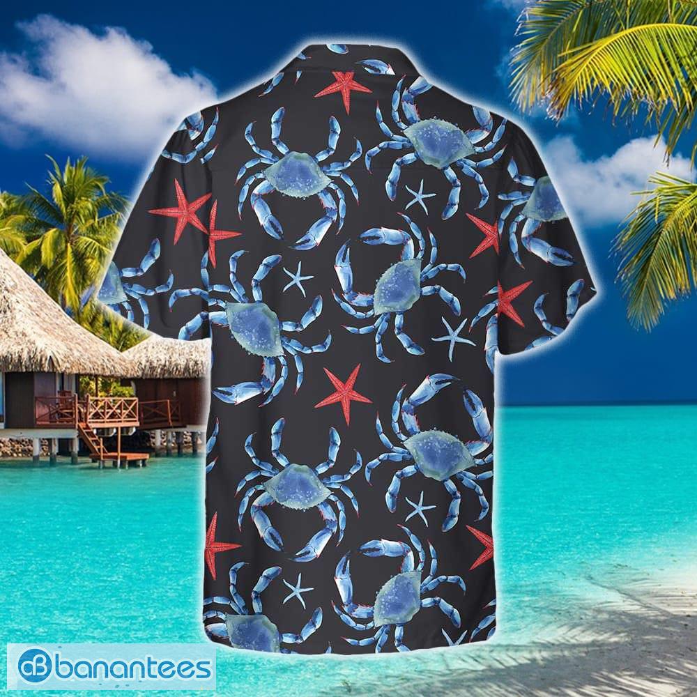 Blue Crab And Starfish Pattern Crab Hawaiian Shirt Aloha Summer For Men ...