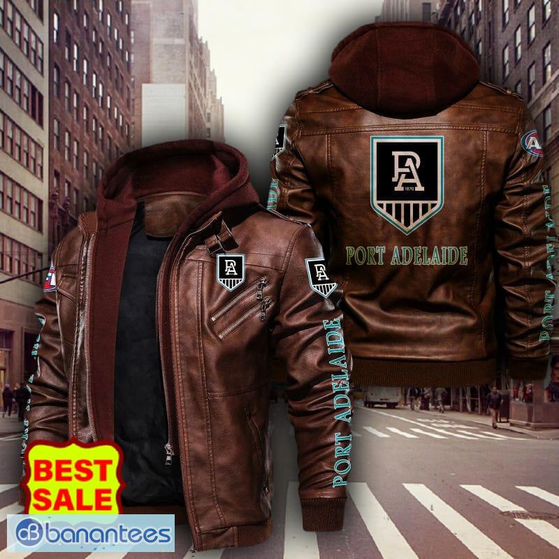 AFL Team Port Adelaide Football Club Logo 5 Black Brown Leather Jacket ...