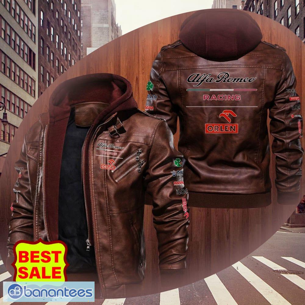 Alfa Romeo F1 Team Design 5 Logo Black And Brown Leather Jacket For ...
