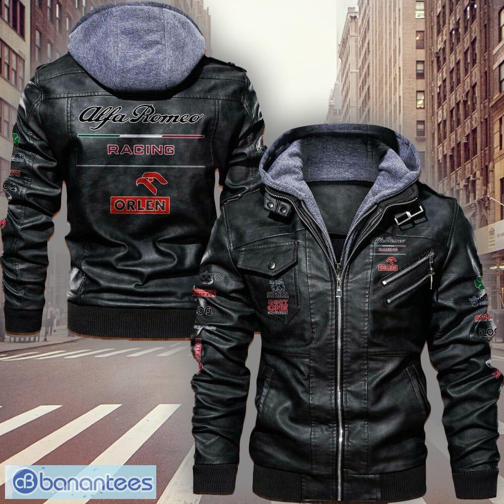 Alfa Romeo F1 Team Design 5 Logo Black And Brown Leather Jacket For ...
