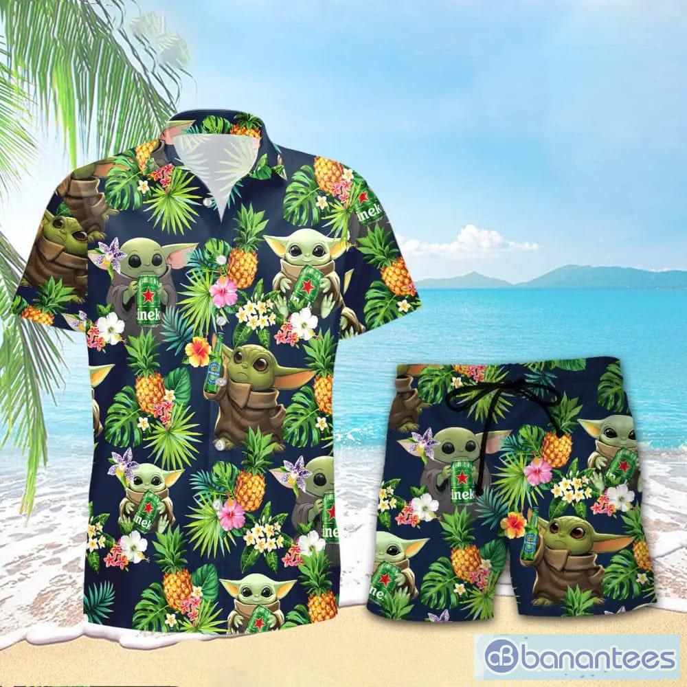 Heineken Beer Baby Yoda Tropical Flowery Hawaiian Shirt And Shorts Gift ...