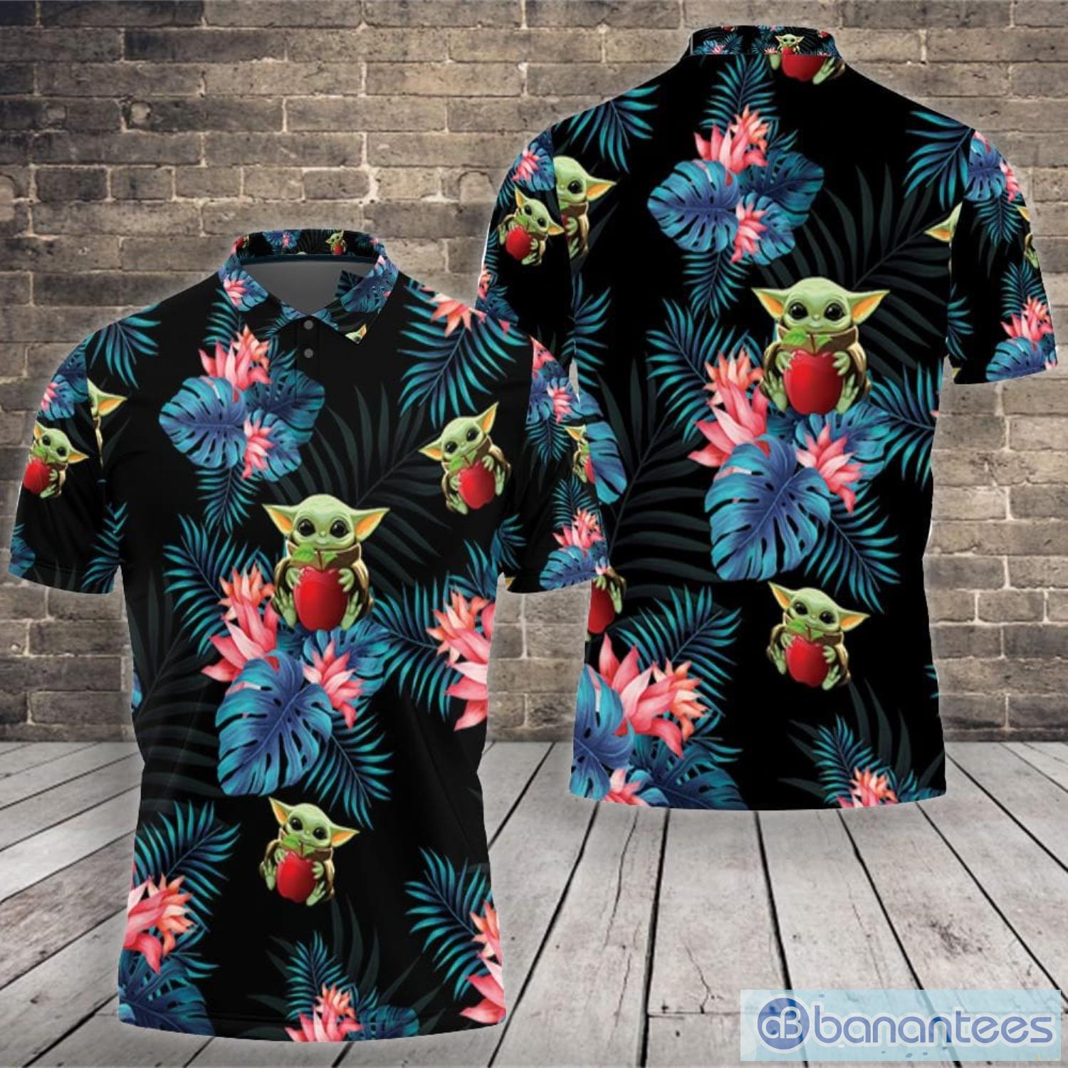 Baby Yoda Lover Baby Yoda Hugging Grapes Seamless Tropical Blue Leaves ...