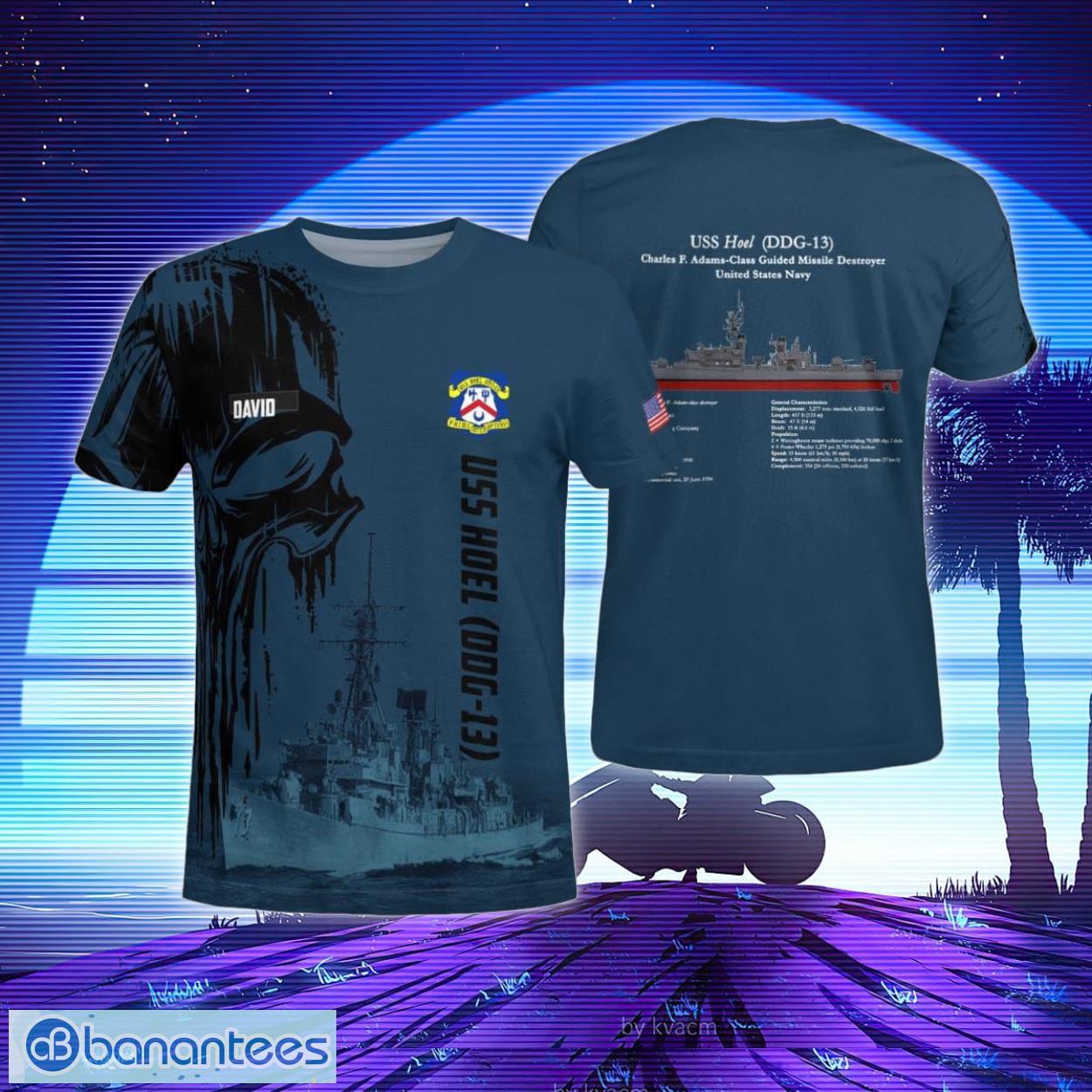 Custom Name US Navy USS Hoel (DDG-13) 3D T-Shirt - Banantees