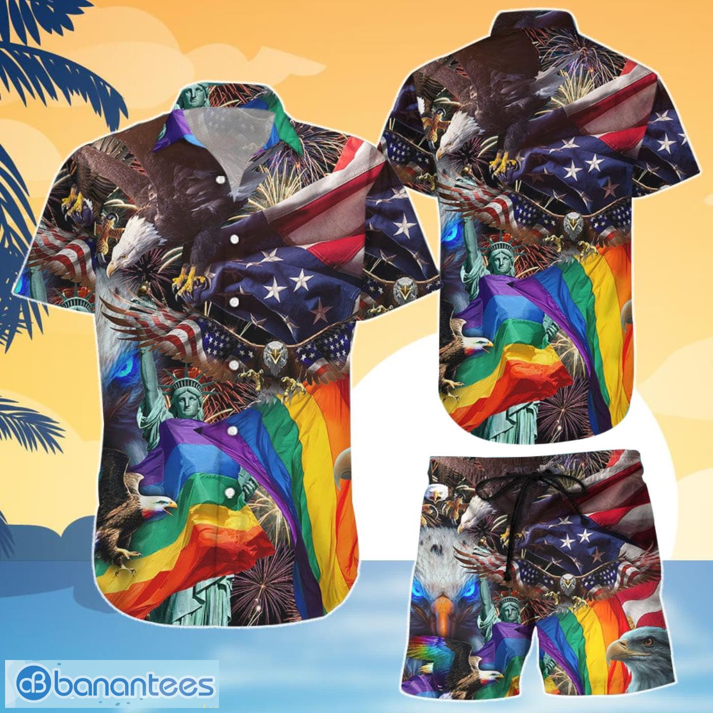 LGBT Eagle Pride Flag America Rainbow Gay Combo Hawaiian Shirt And ...