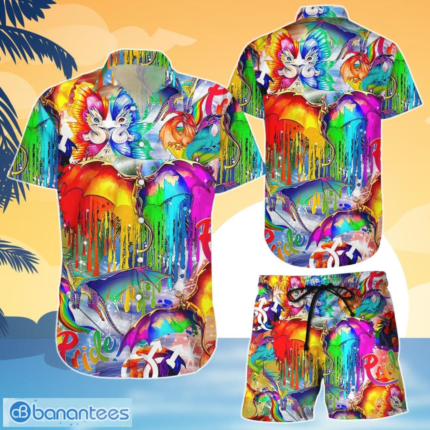 LGBTQ Rainbow Dragon LGBT Pride Combo Hawaiian Shirt And Shorts - Banantees