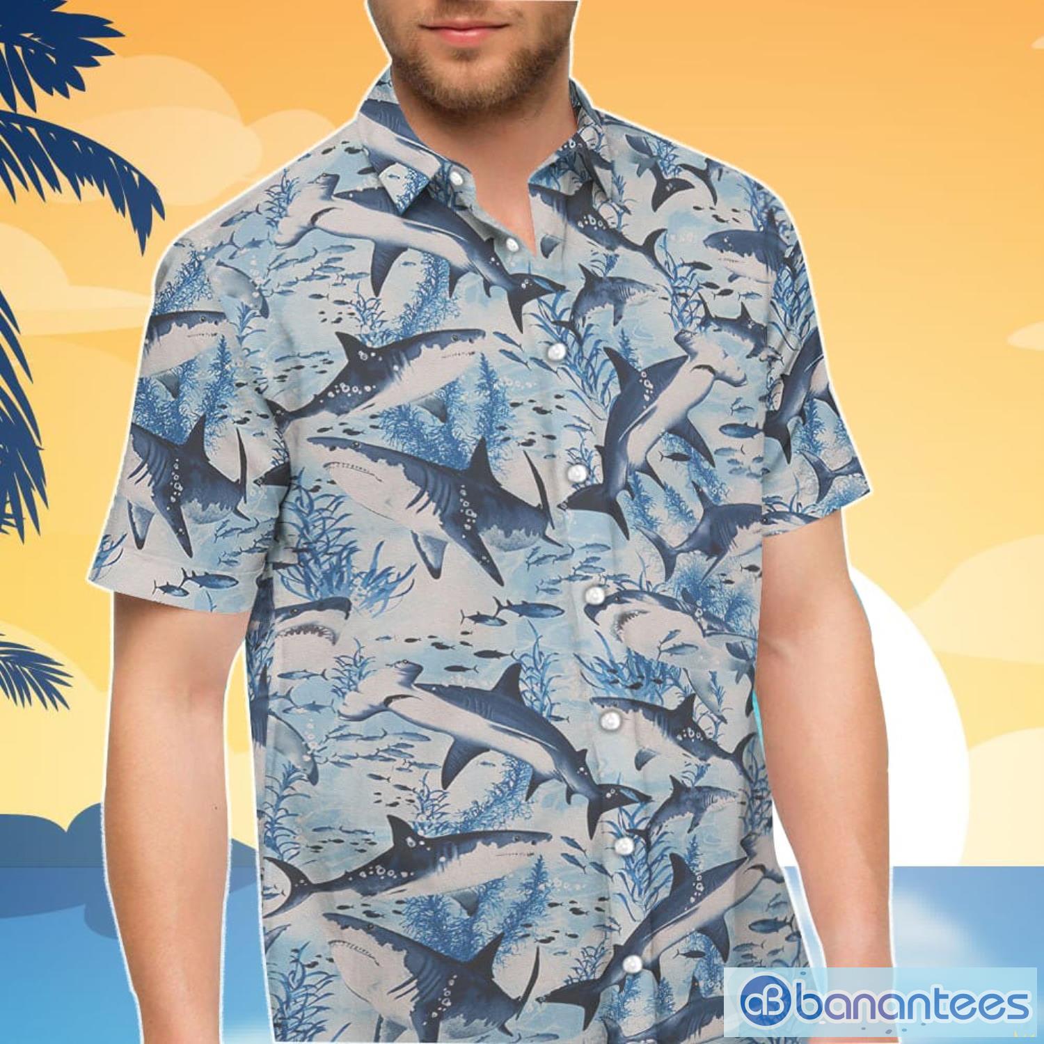 Shark Hawaiian Shirt And Shorts Blue Swimming Sharks Button Down Shirt ...