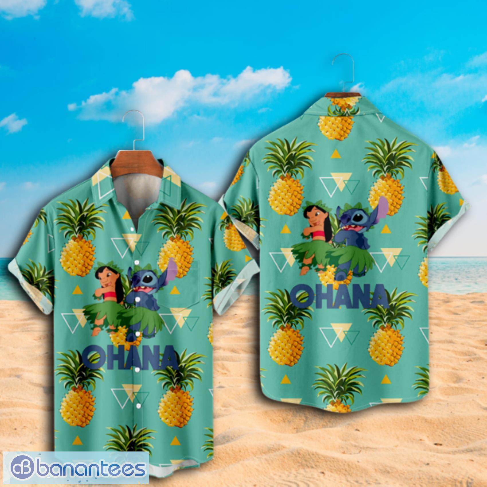 Stitch And Lilo Pineapple Tropiocal Pattern Hawaiian Shirt - Banantees