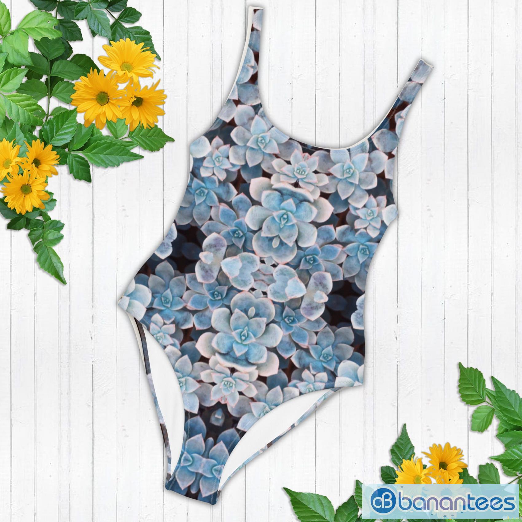 Blue Succulents One Piece Swimsuit For Women - Banantees