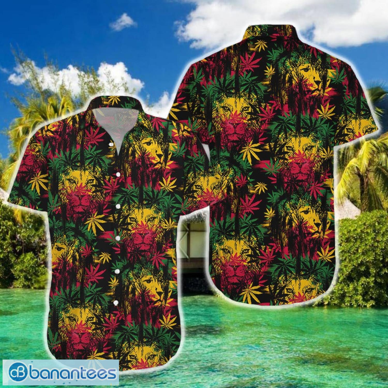 Lion Hawaiian Shirt - Rasta Lion Weeds With Leaves Hawaiian Shirt For ...