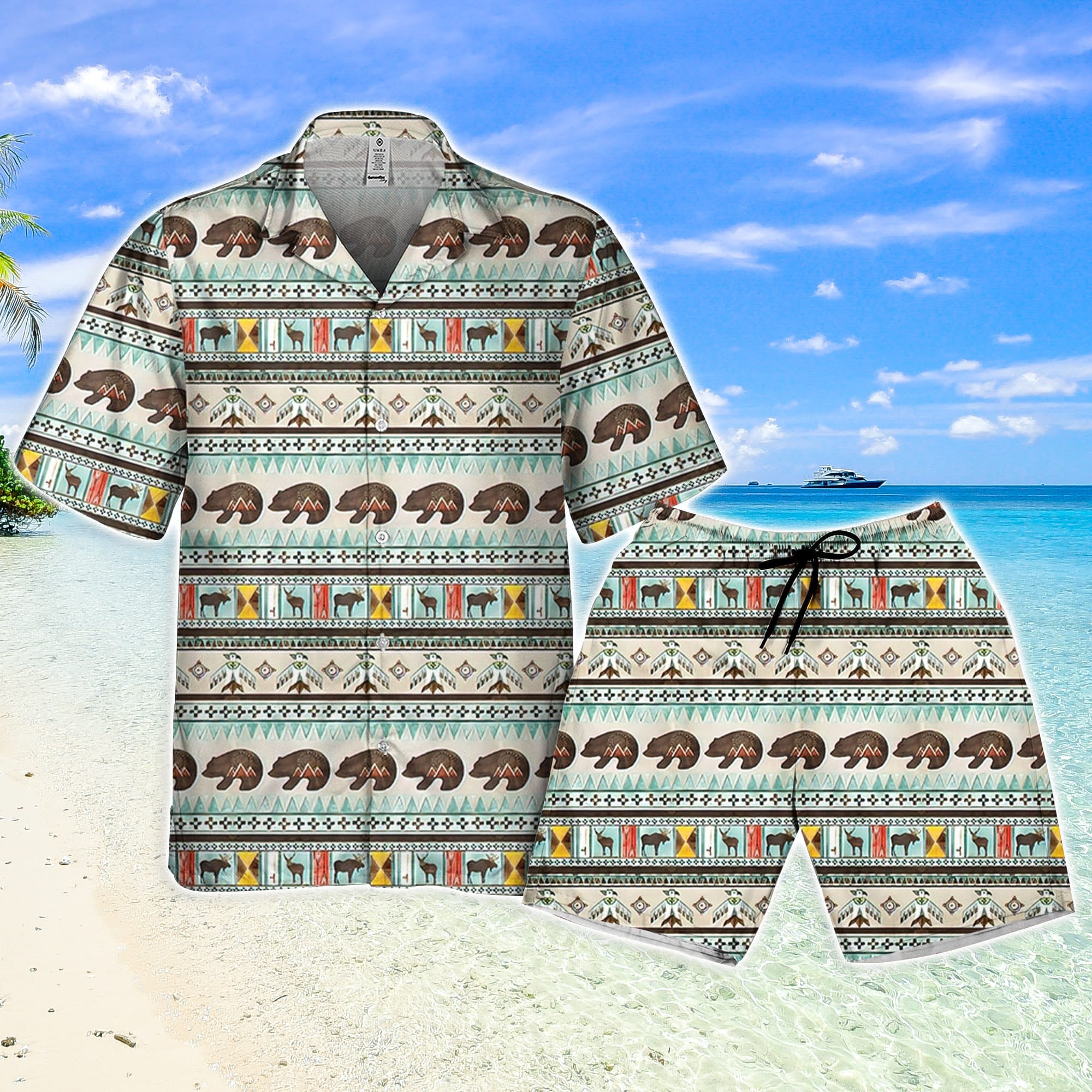 Native American Animal Seamless Pattern Aloha Hawaiian Shirt And Shorts ...