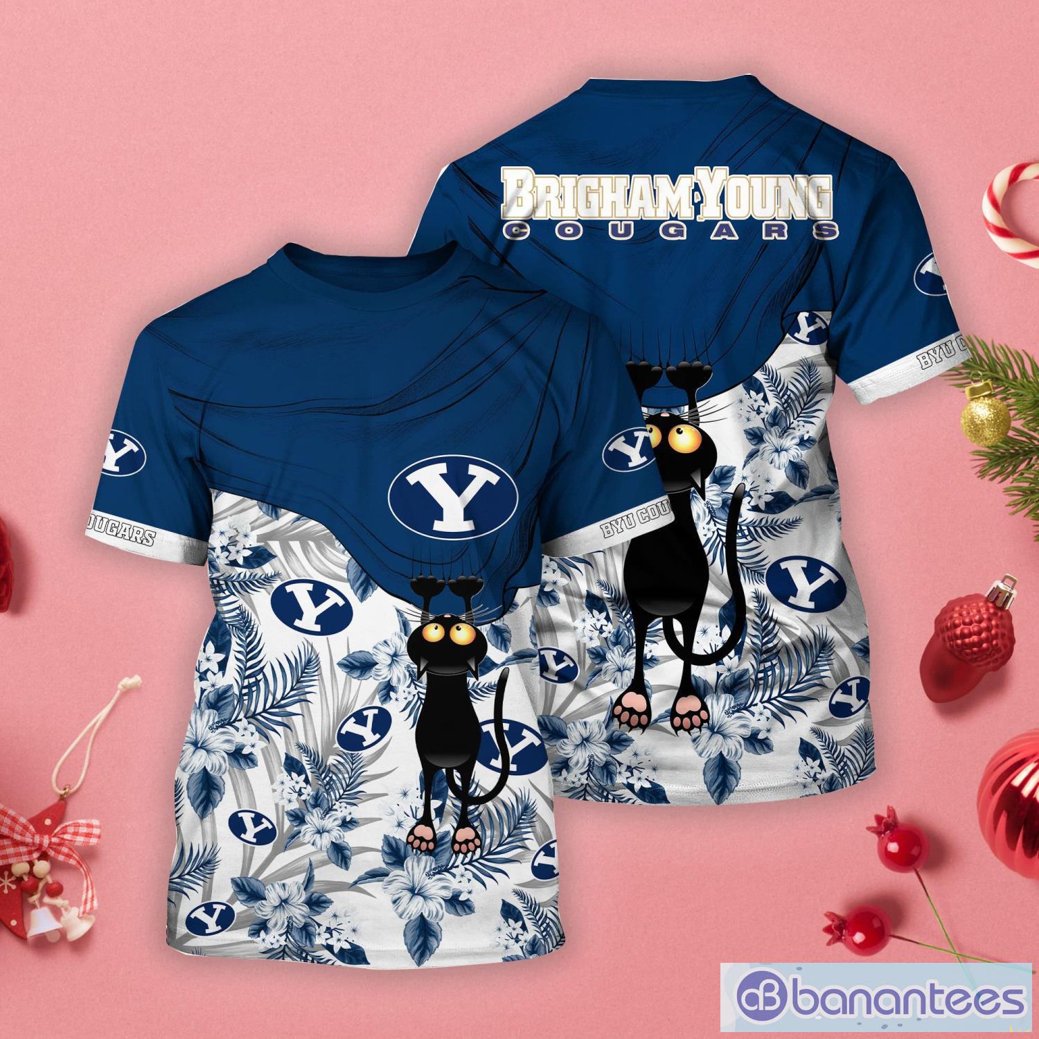 BYU Cougars Tropical Style Black Cat 3D T-Shirt - Banantees