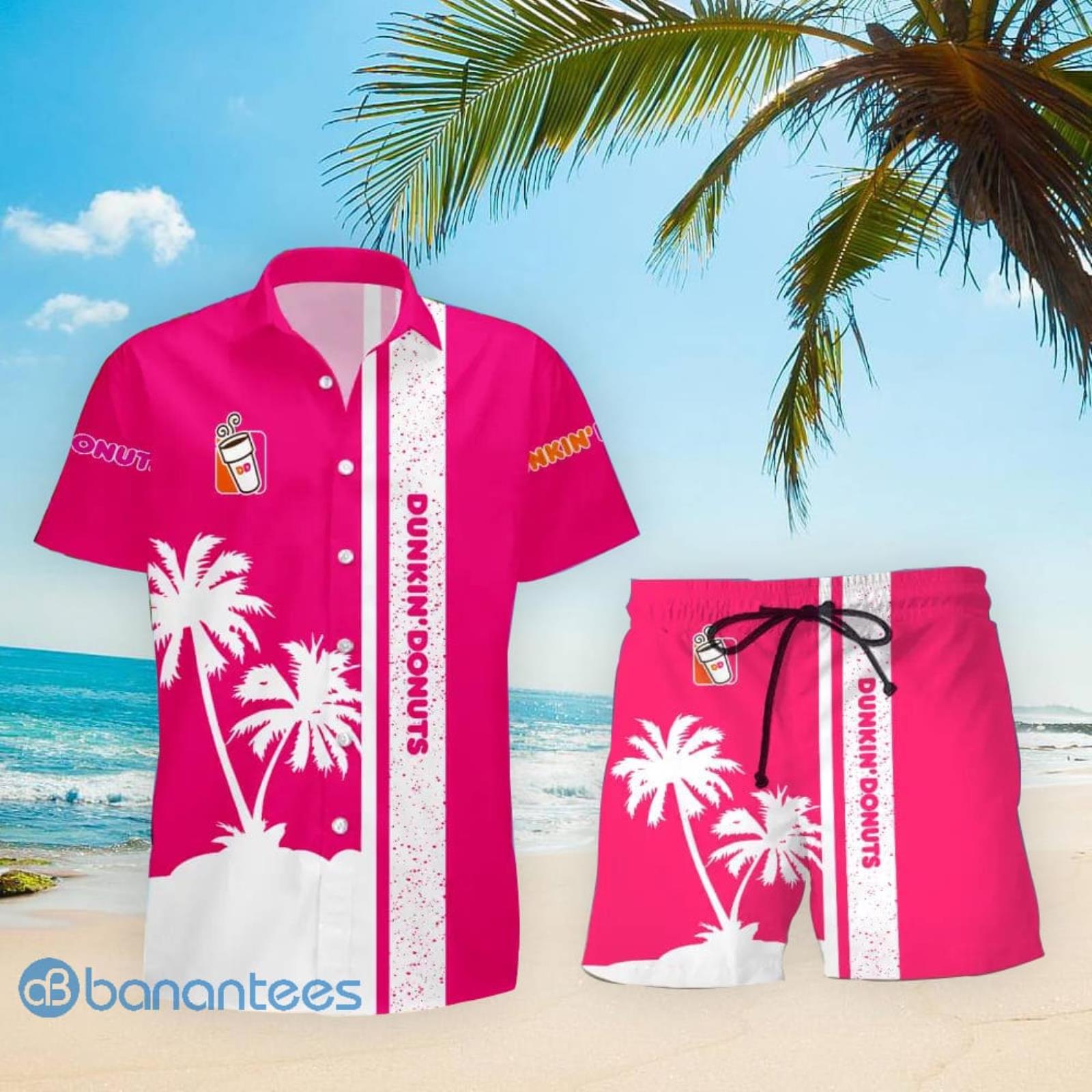 Dunkin Donuts Tropical Palm Tree Aloha Hawaiian Shirt And Shorts Summer ...