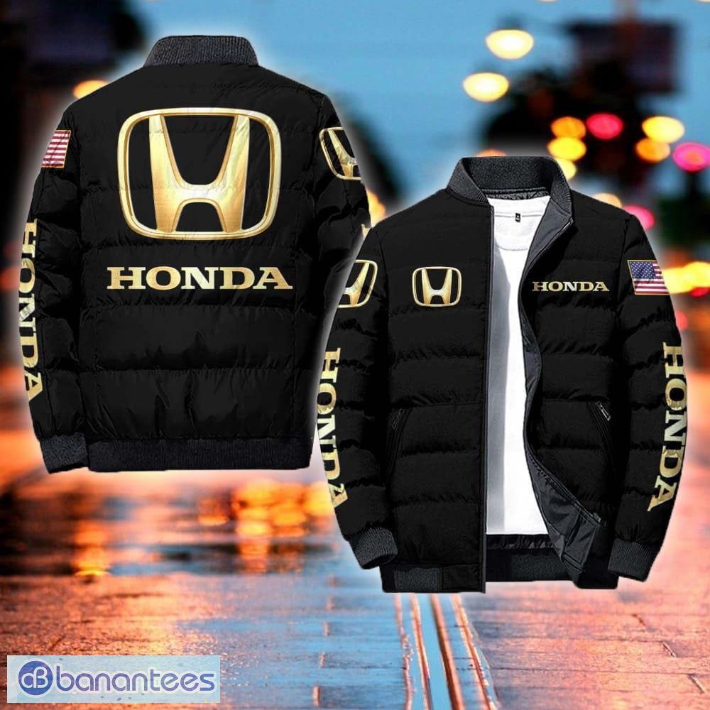 Honda Car Racing Logo Black Puffer Jacket For Men And Women - Banantees