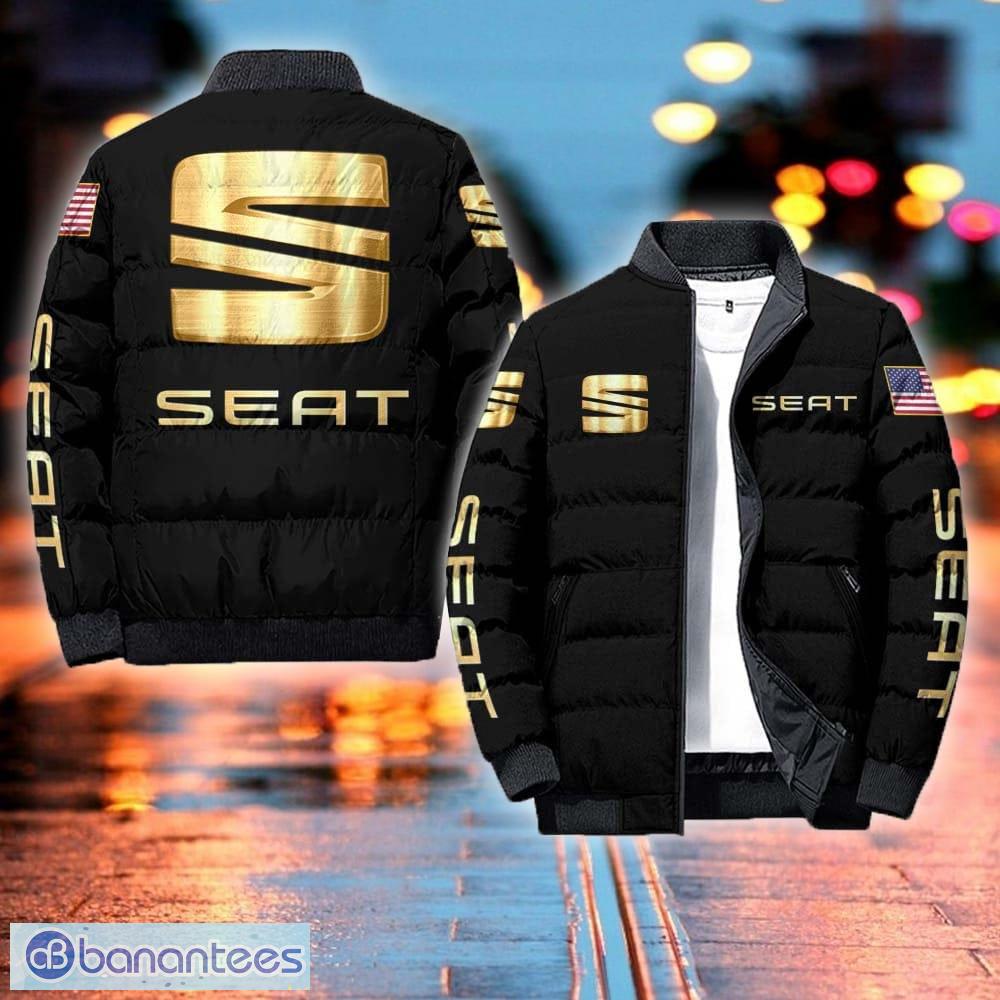 Seat Car Racing Logo Black Puffer Jacket For Men And Women - Banantees
