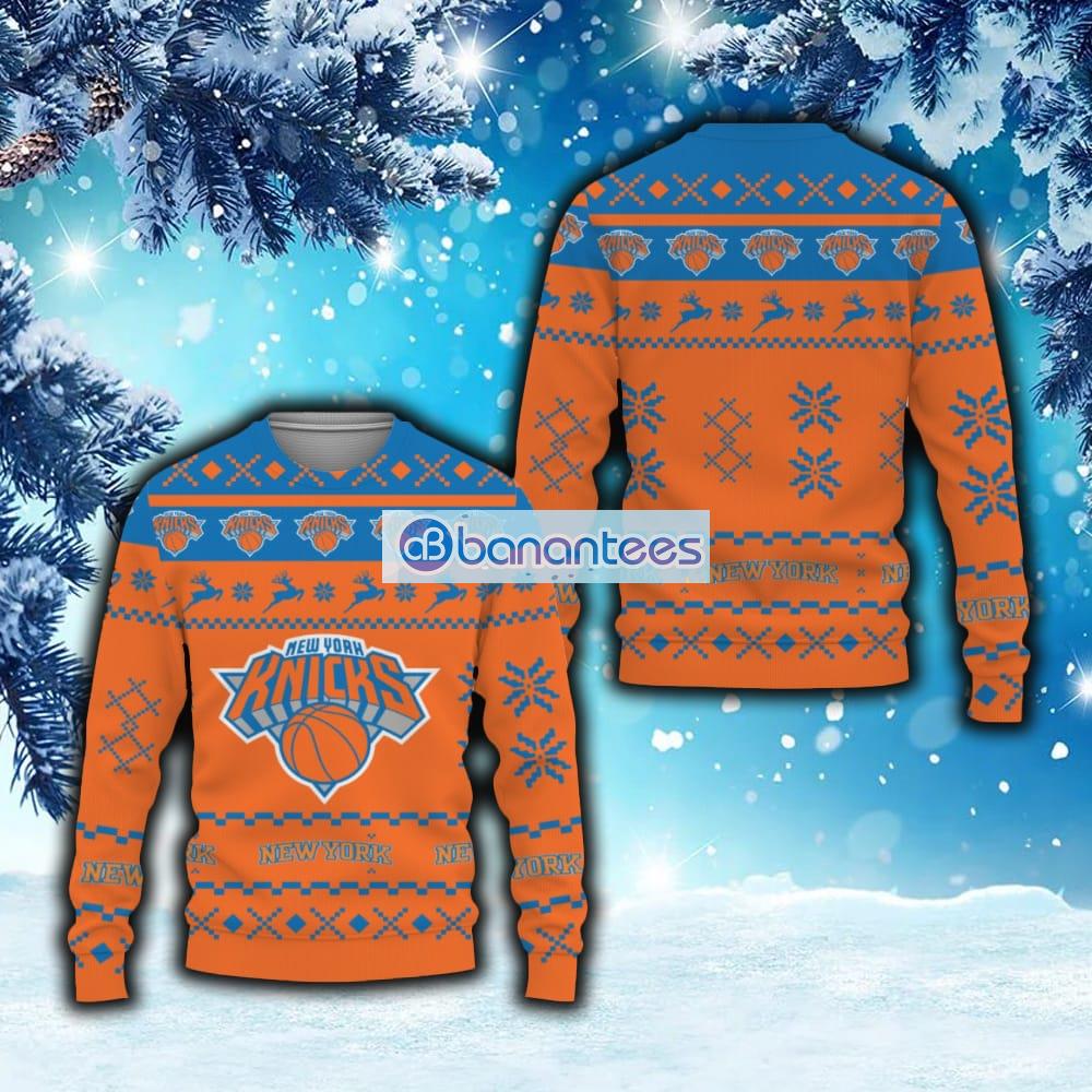 Snow Santa Pattern Logo New York Knicks Tree Ugly Christmas Sweater New ...