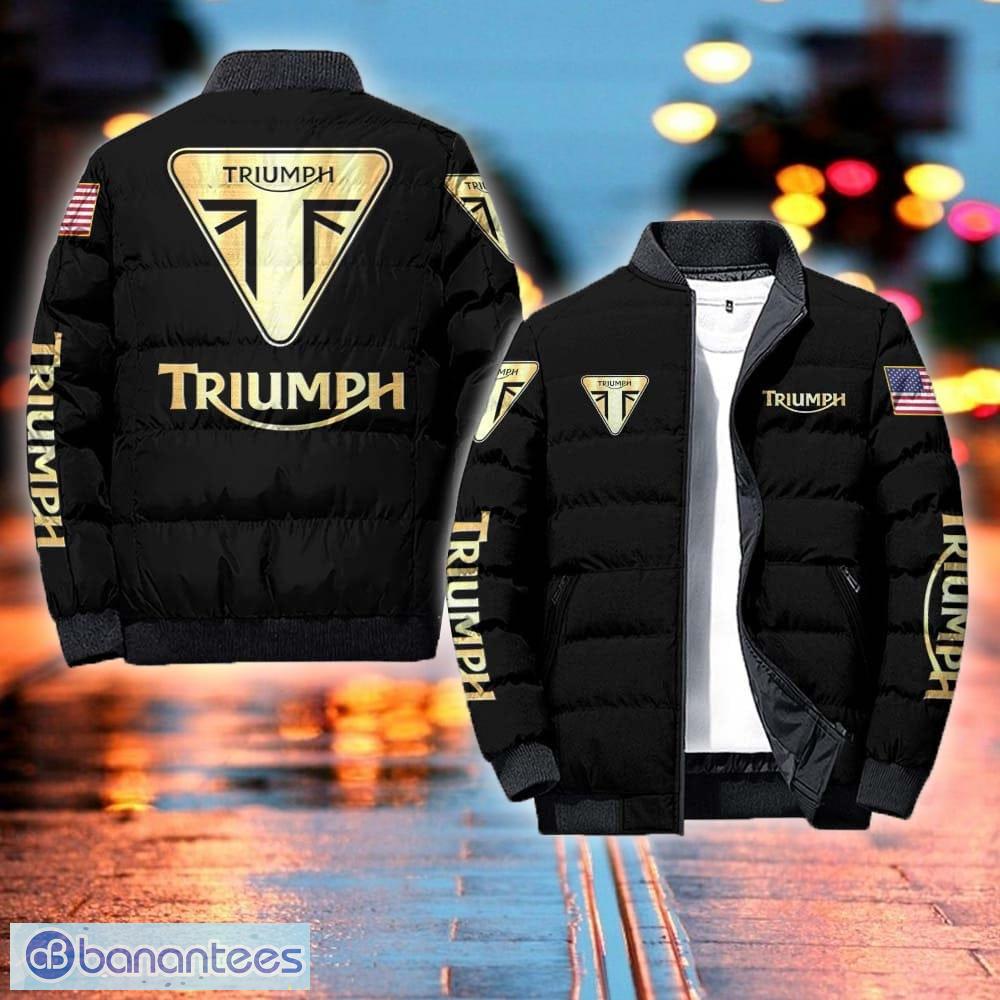 Triumph Motorcycles Car Racing Logo Black Puffer Jacket For Men And ...