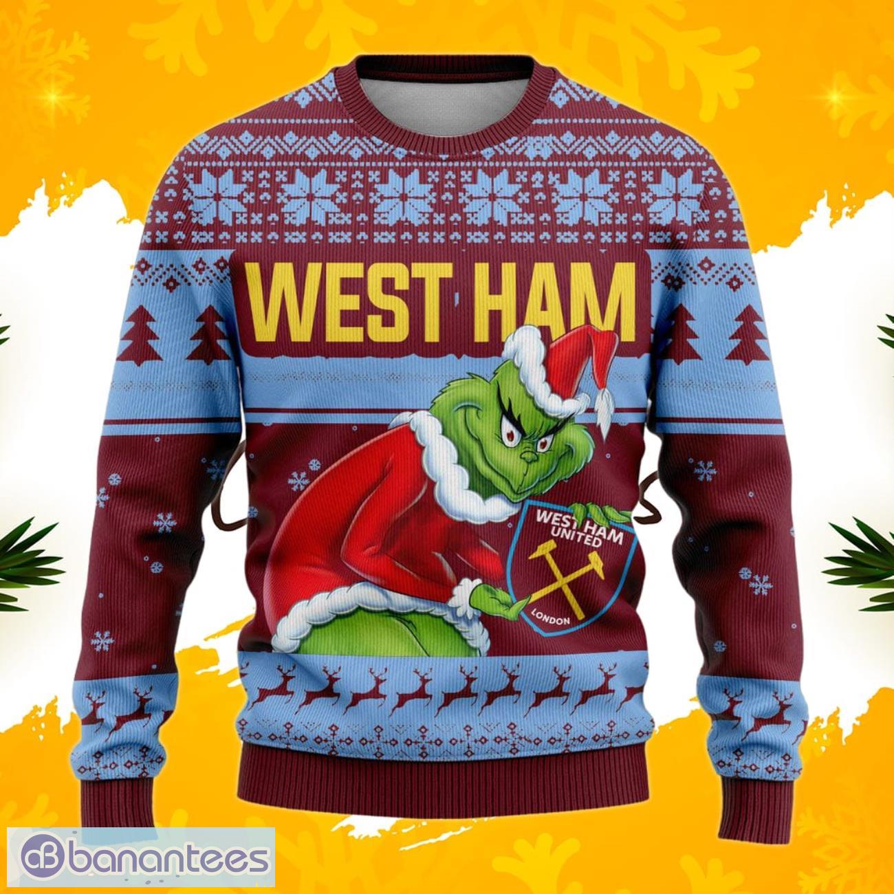 West Ham Grinch Ugly Christmas Sweater Custom Number & Name - Banantees