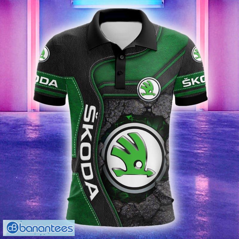 Car Racing Skoda Logo Hidden Truck Leather Pattern Golf Polo Shirt AOP ...