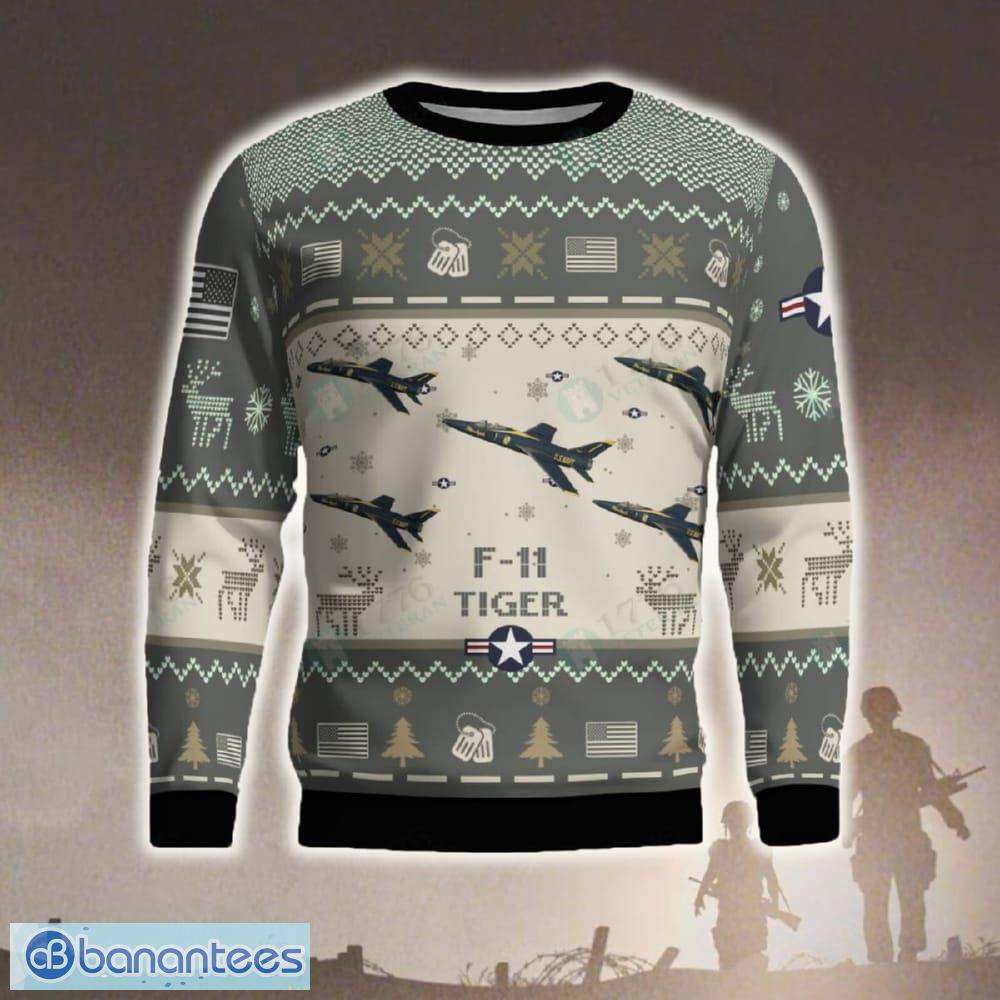 Grumman F-11 Tiger F11 Aircraft Ugly Sweater Reindeer Tree Grey Color ...