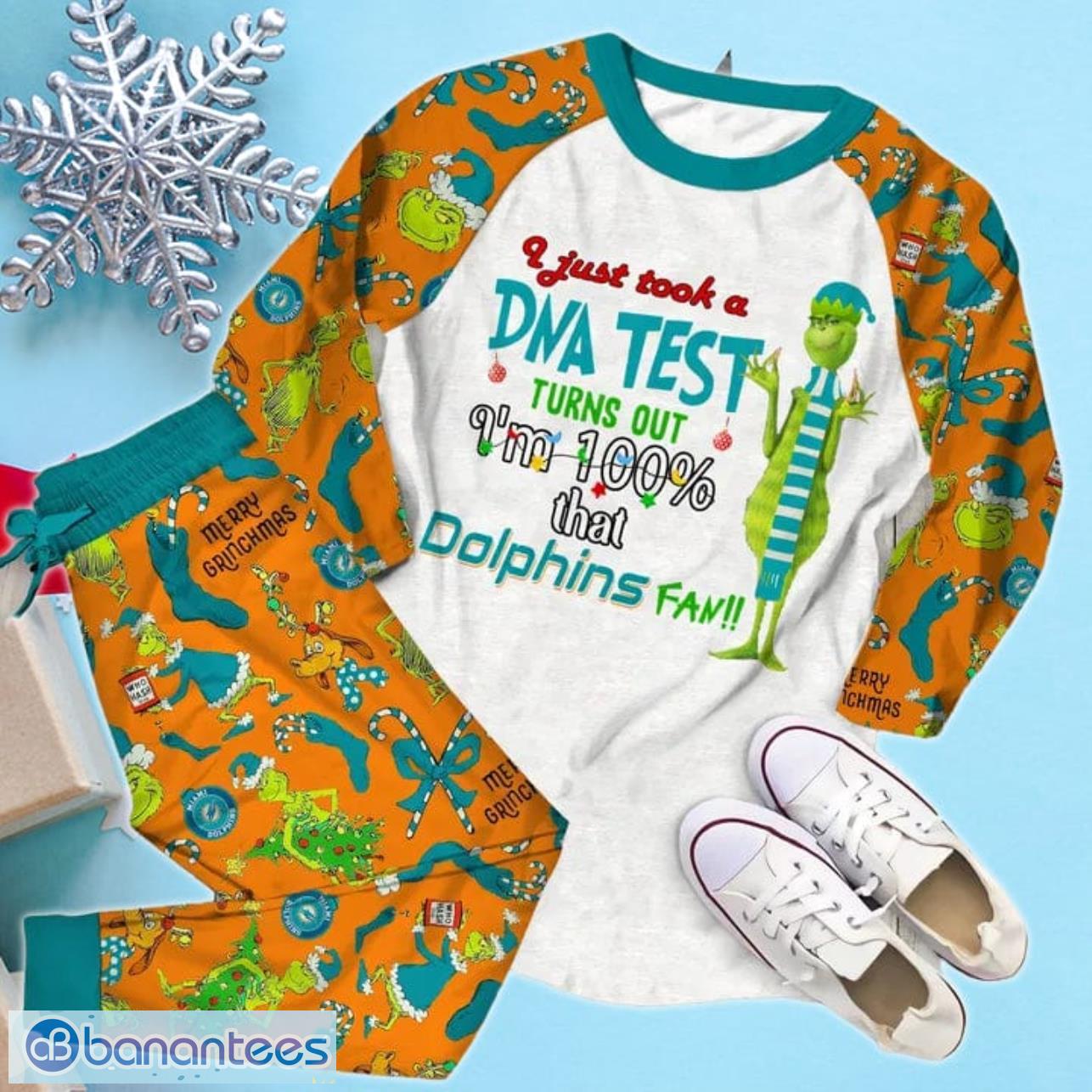 I Am 100 That Miami Dolphins Fan Grinch Pajamas Set - Banantees