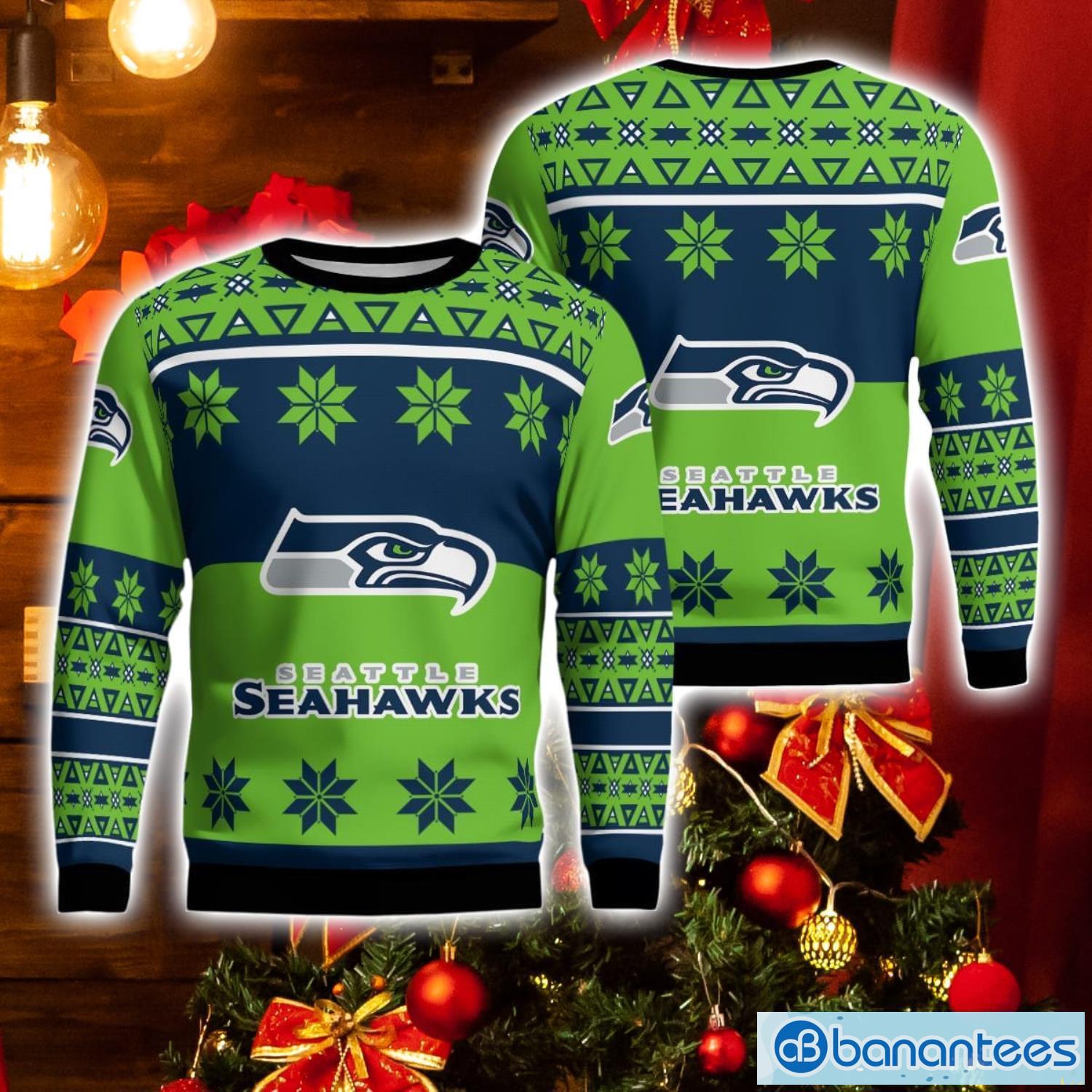 Seattle Seahawks Logo Big Snowflake Pattern Ugly Christmas Sweater For ...