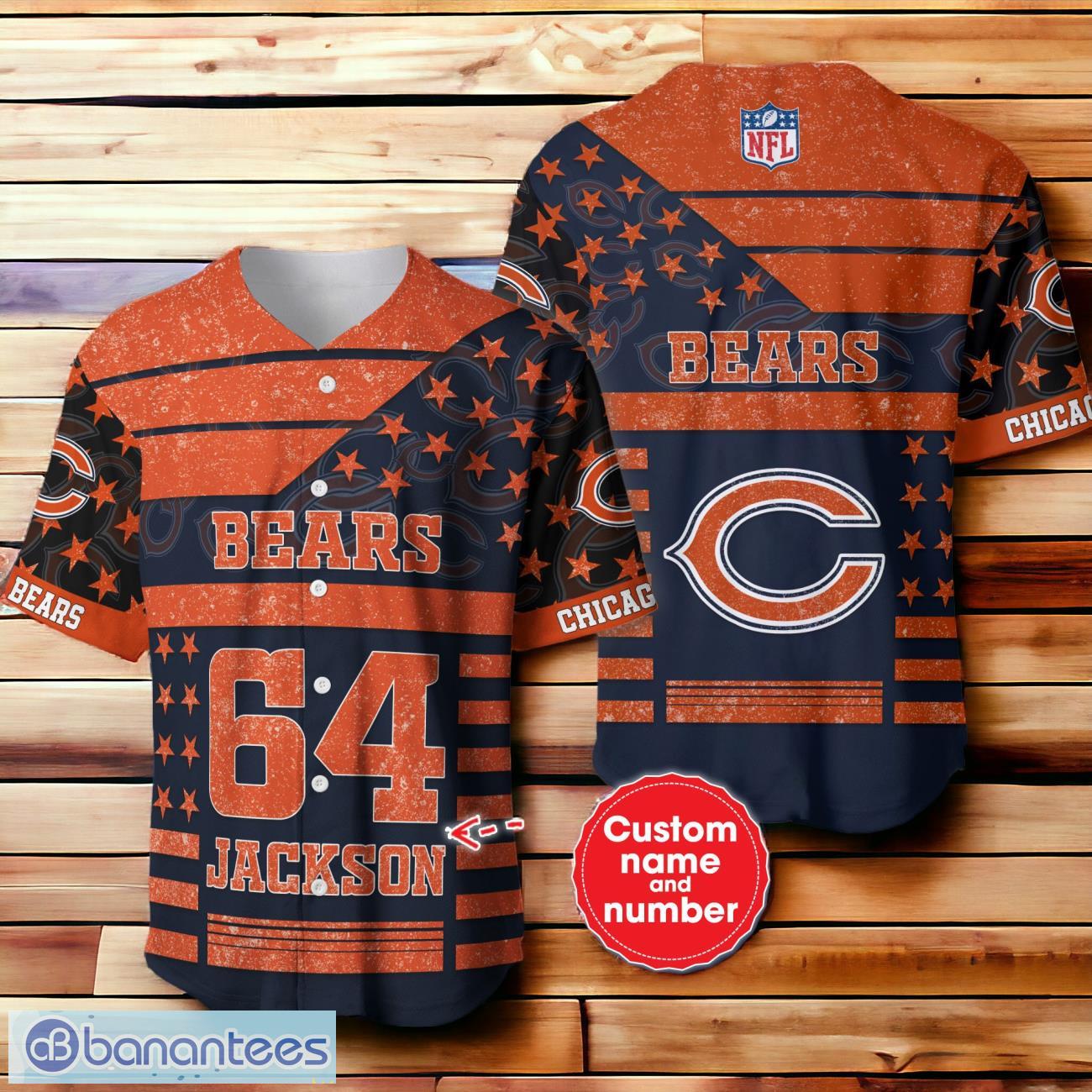 Chicago Bears 3D NFL Baseball Jersey Star Pattern Custom Number And ...