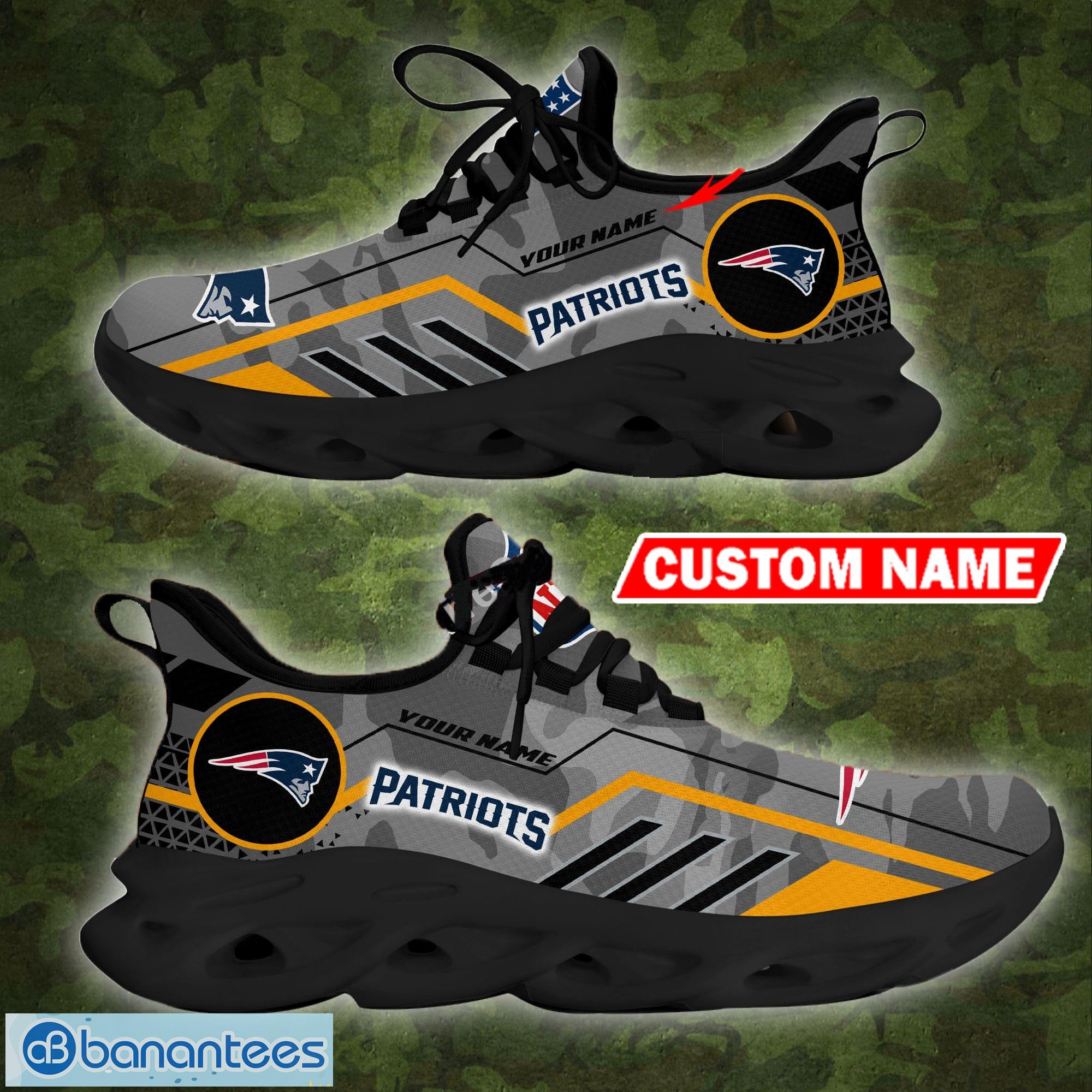 Custom Name NFL New England Patriots Logo Running Shoes Grey Camo Max ...