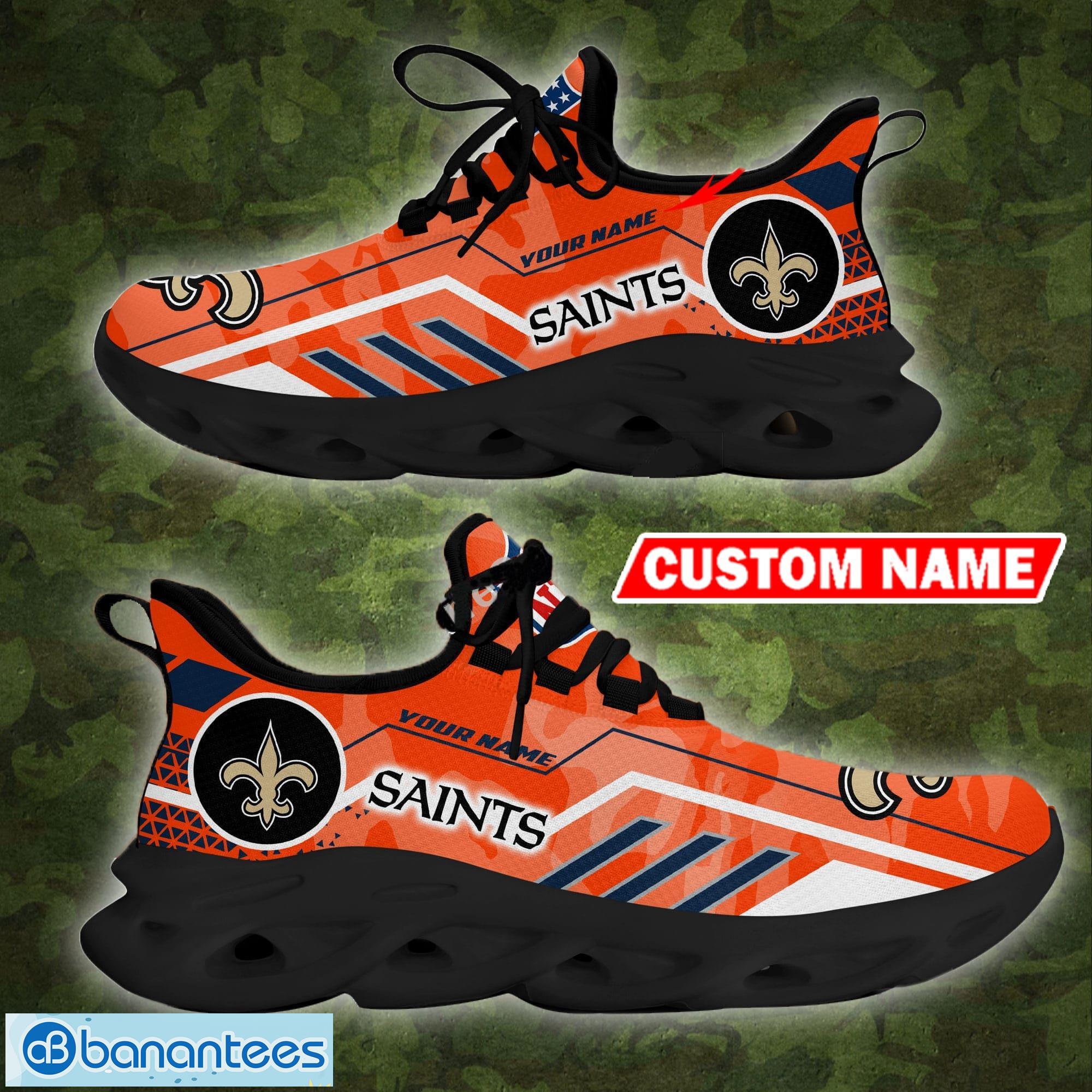 Custom Name NFL New Orleans Saints Logo Running Shoes Orange Camo Max ...