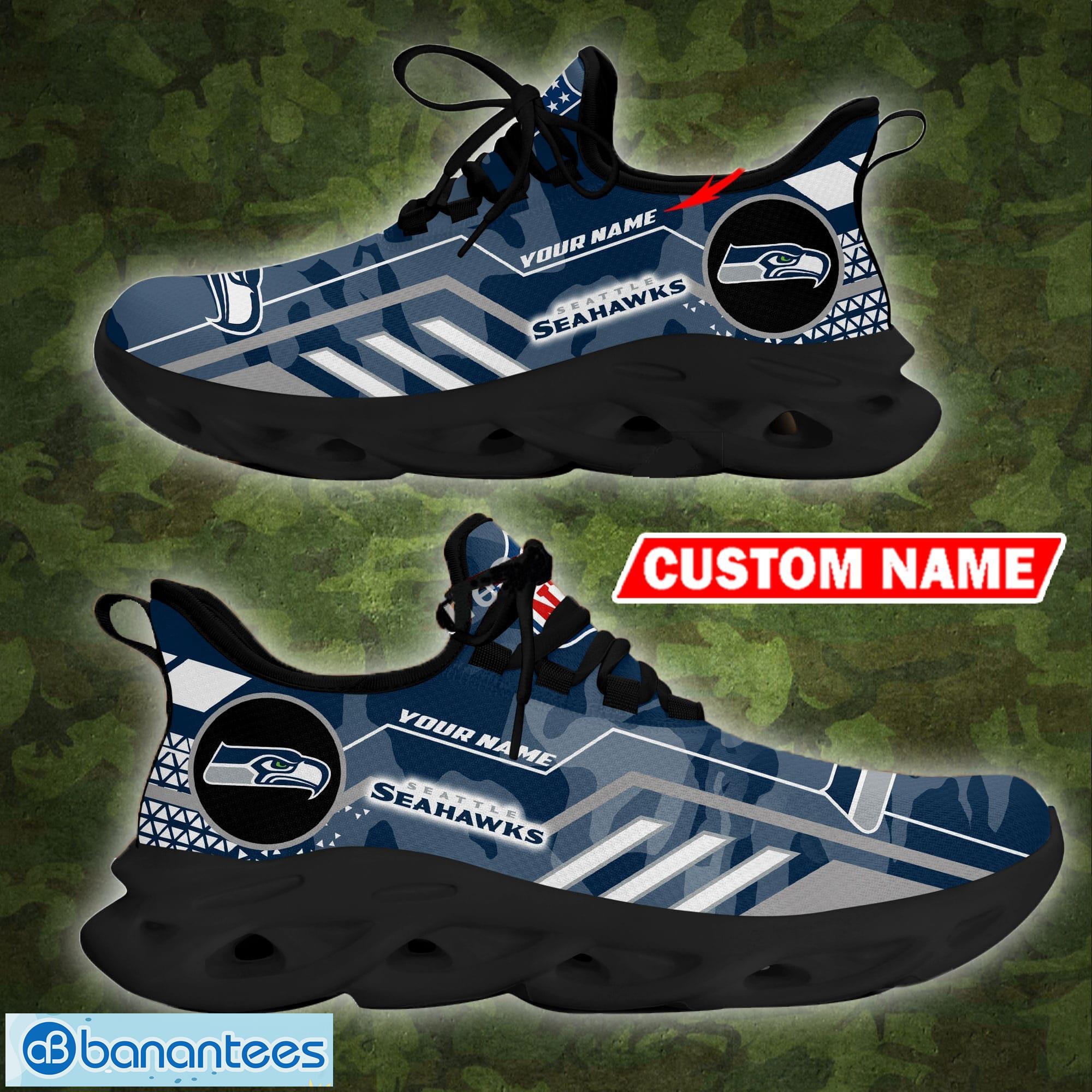 Custom Name NFL Seattle Seahawks Logo Chunky Shoes Navy Camo Max Soul ...