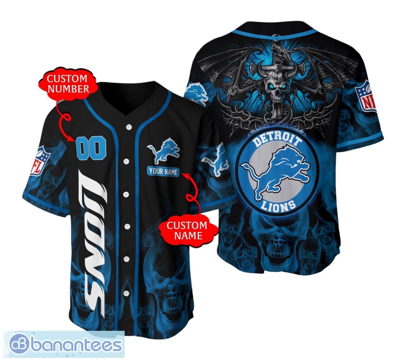 Detroit Lions NFL Baseball Jersey Skull 3D Logo Custom Number And Name ...