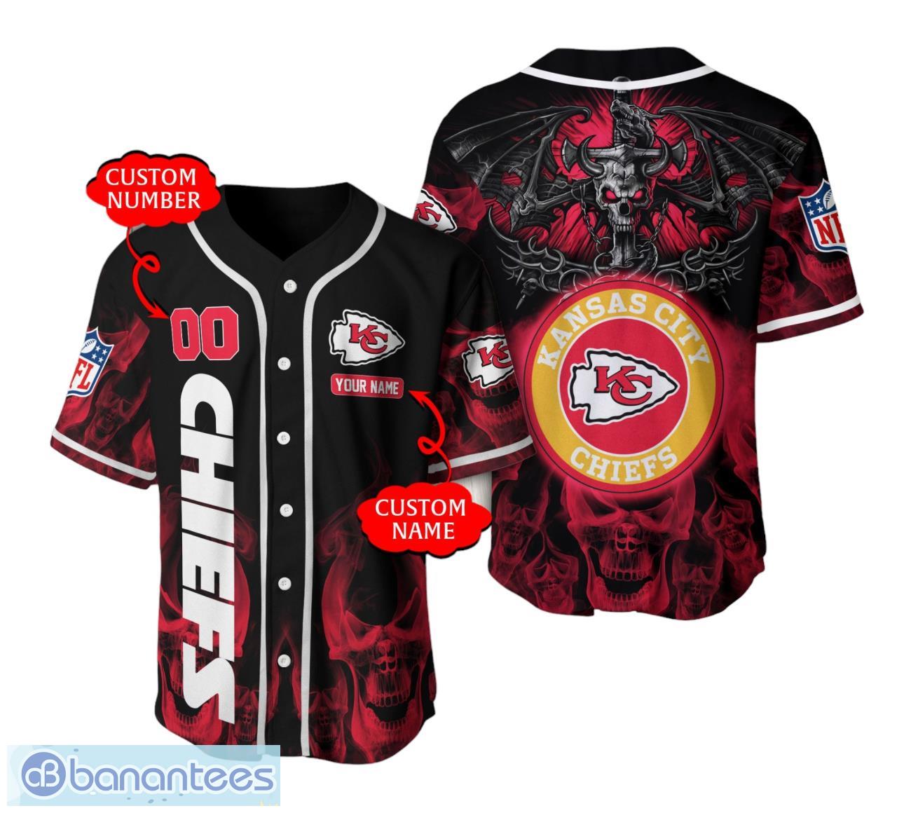 Kansas City Chiefs NFL Baseball Jersey Skull 3D Logo Custom Number And ...
