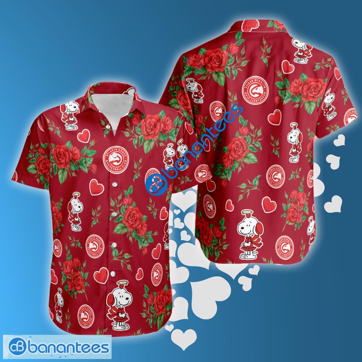 Snoopy Cute NBA Atlanta Hawks 3D Hawaiian Shirt Valentines Day - Banantees