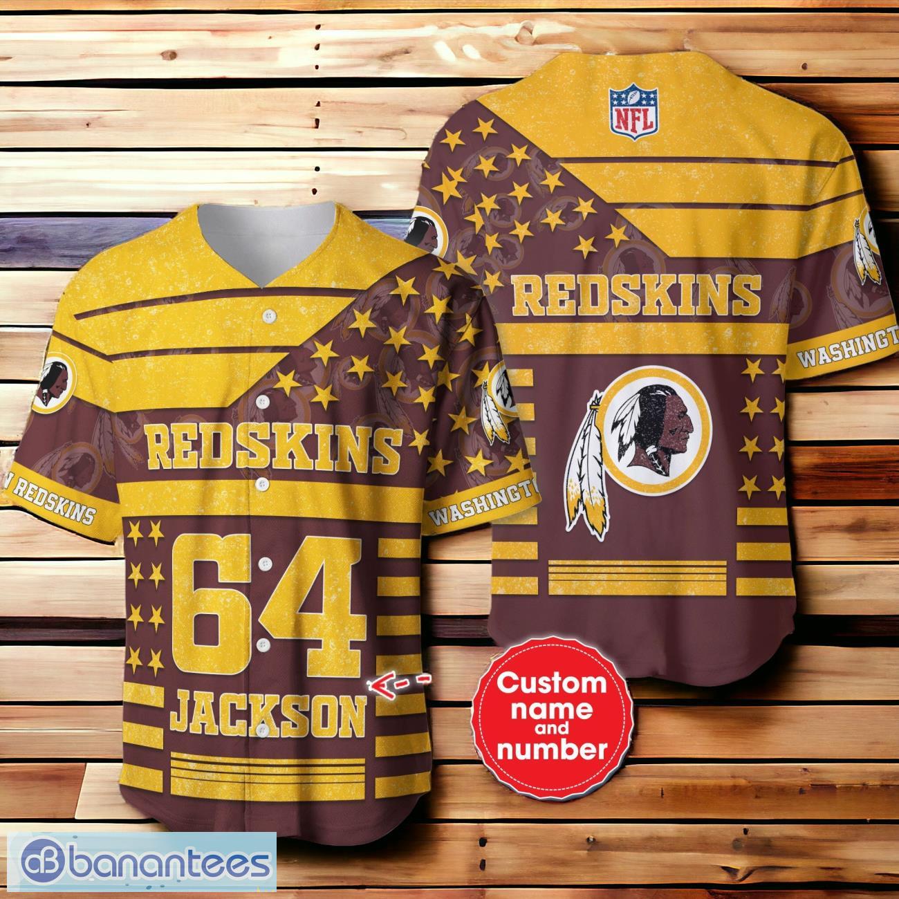 Washington Football Team 3D NFL Baseball Jersey Star Pattern Custom ...