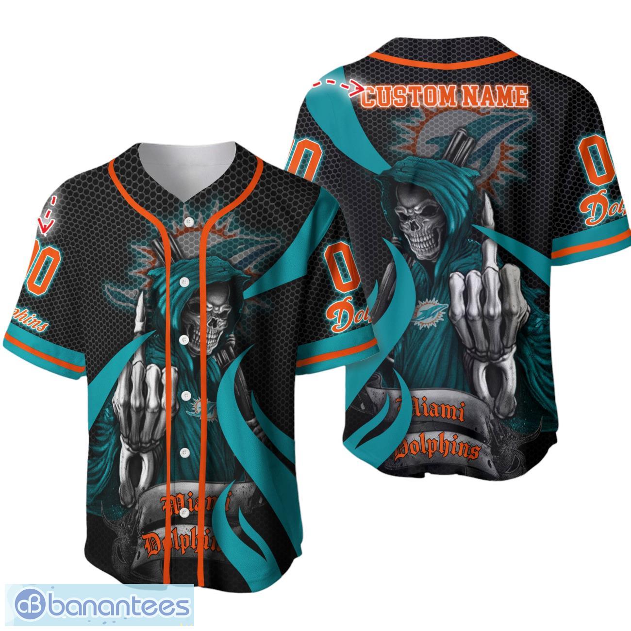 Miami Dolphins NFL Skull Custom Number And Name Baseball Jersey For ...