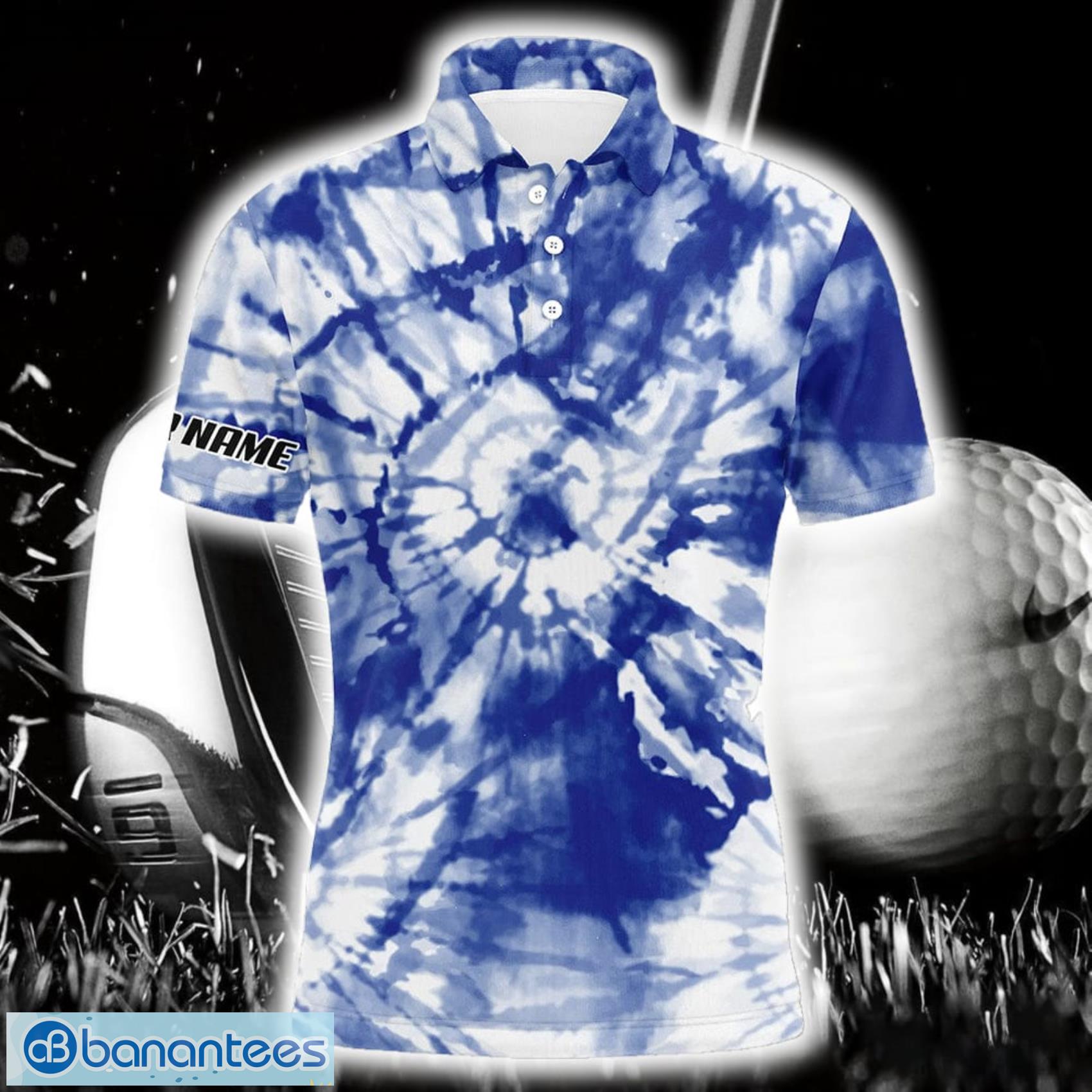 Custom Name Blue Tie Dye Pattern AOP Print Golf Shirt Polo Shirt ...