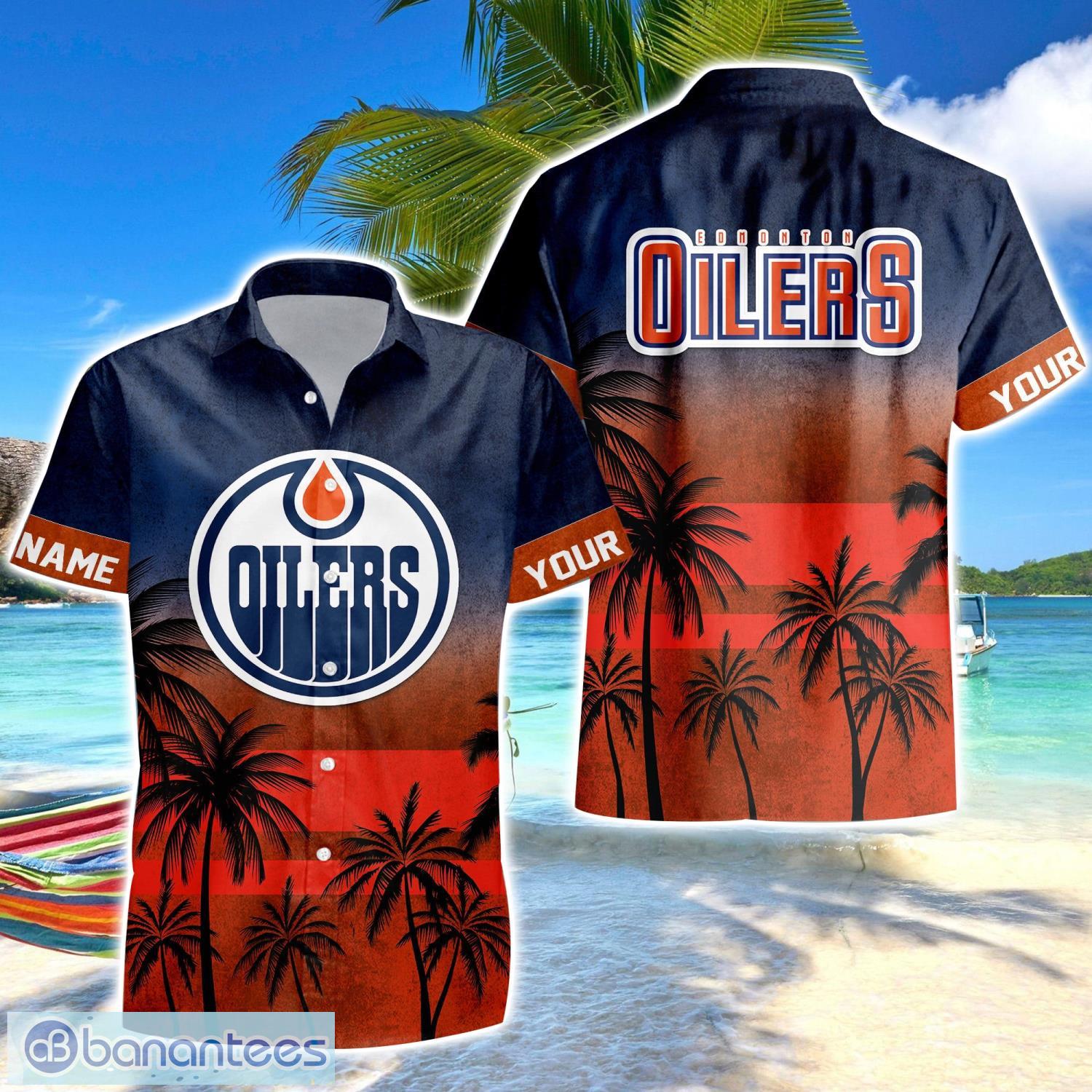 Edmonton Oilers NHL Custom Name Beach Palm Tree Hawaiian And Shorts ...