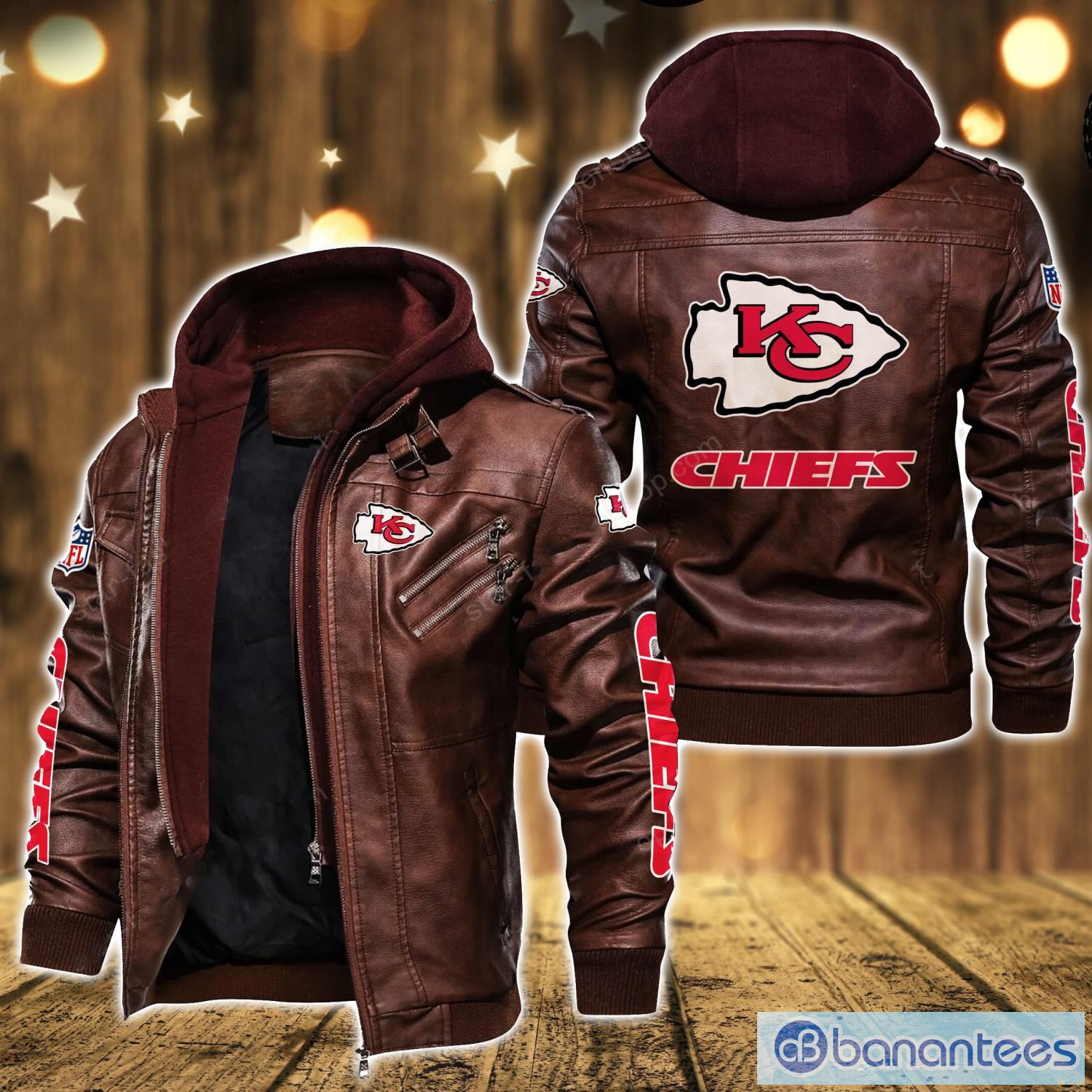 Kansas City Chiefs Logo team 2D Leather Jacket Gift For Men Father's Day Gift - Banantees