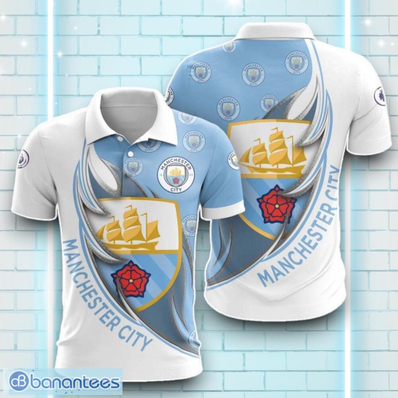 Manchester City Football Club Circle Team Logo Pattern 3D Polo Shirt ...
