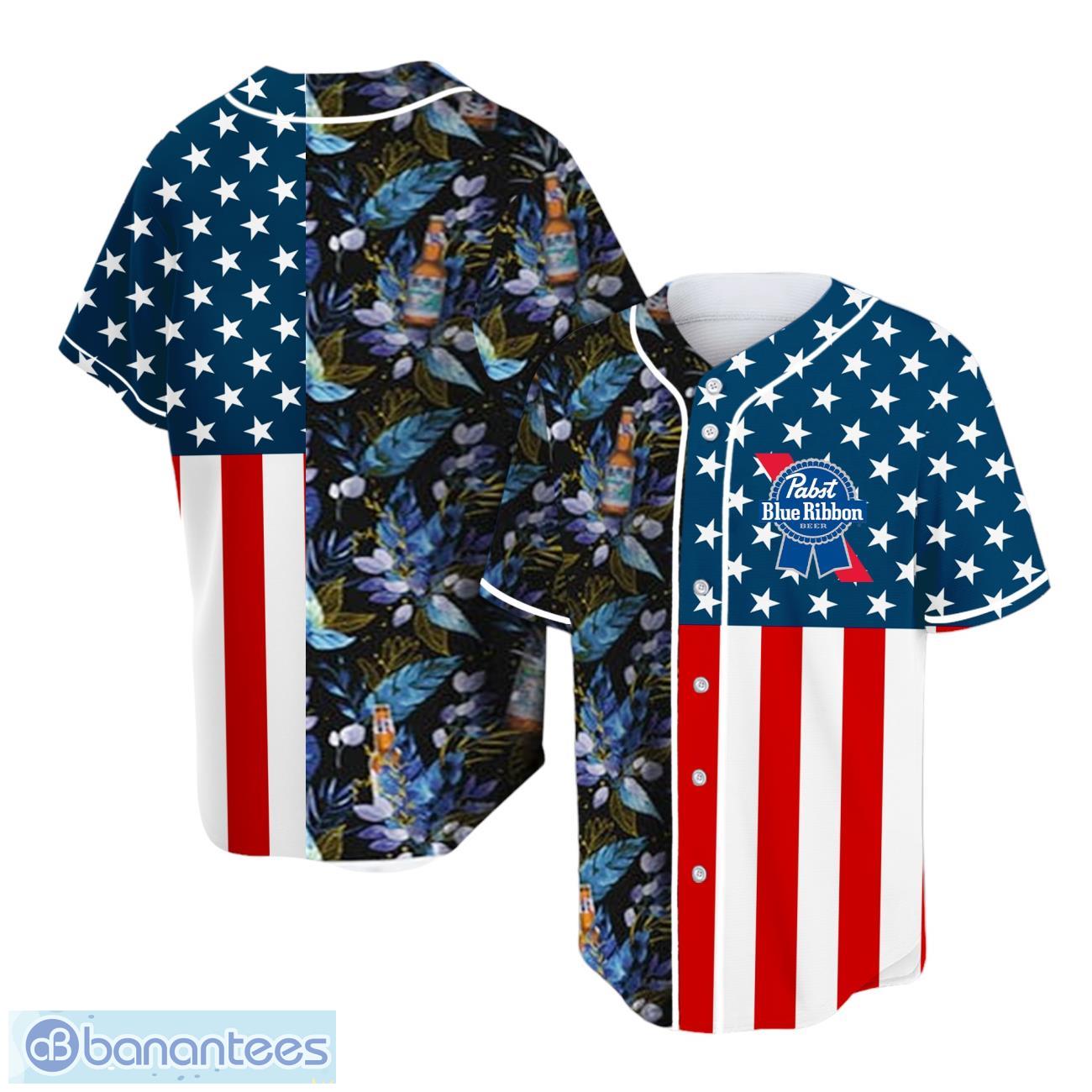 USA Tropical Flag Pabst Blue Ribbon Baseball Jersey - Banantees