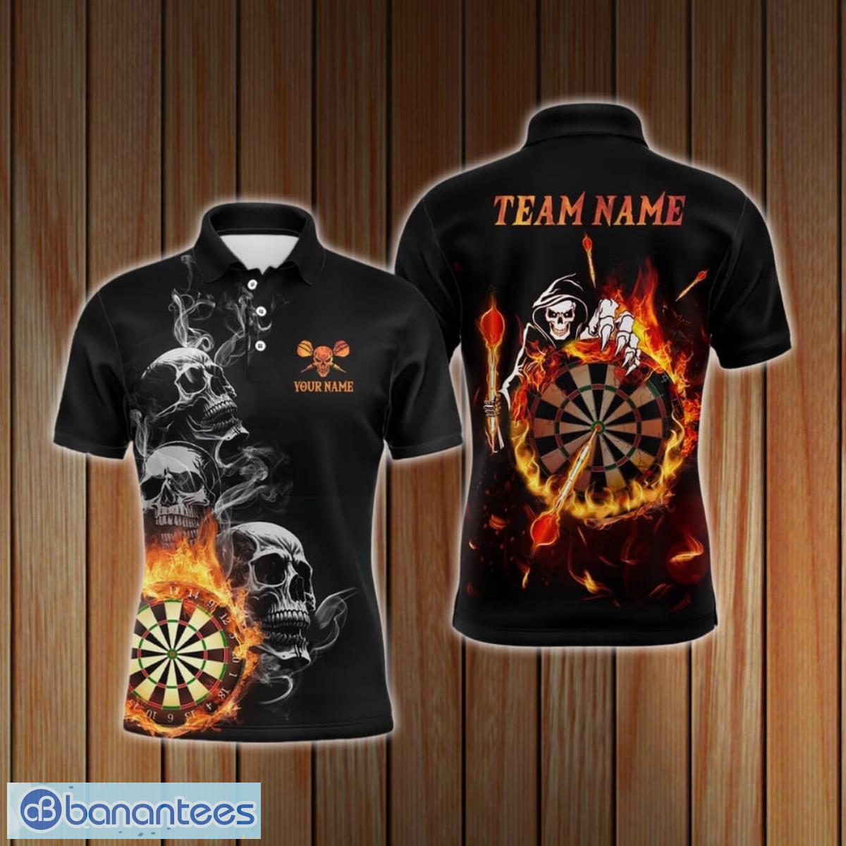 Darts Polo Shirt, Darts Skull Flame Mens Polo Shirts Custom Fire Darts ...