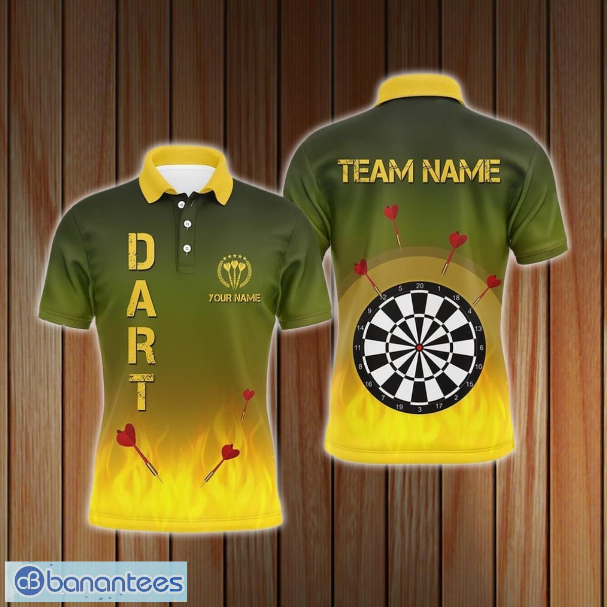 Darts Polo Shirt, Gradient Green Yellow Fire Flame Mens Darts Polo ...