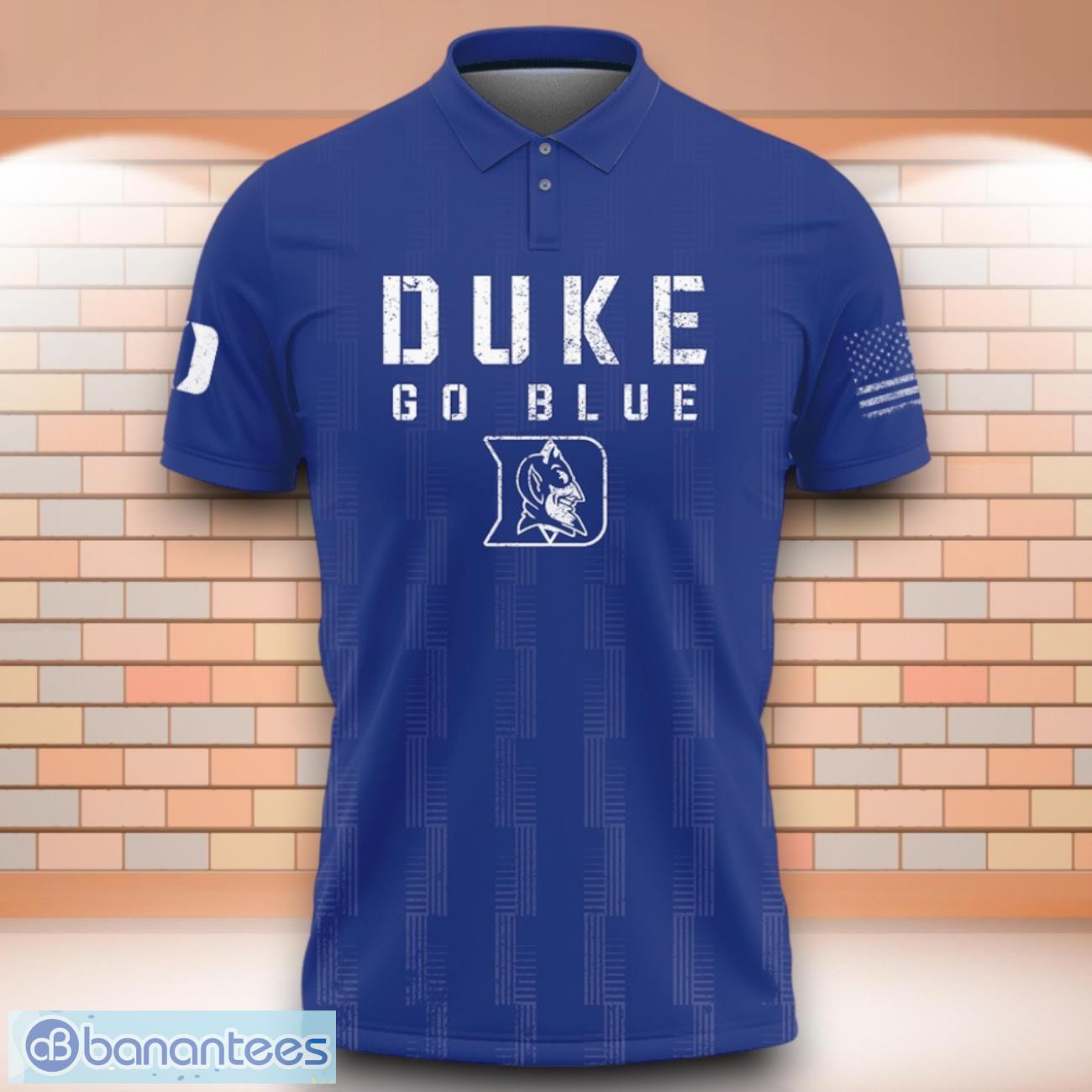 Duke Blue Devils Go Duke NCAA 3D Polo Shirt With American Flag Military ...